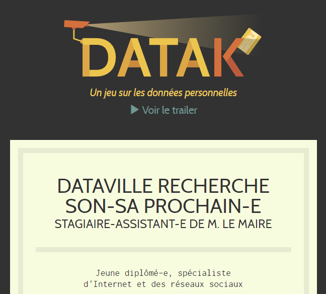 Datak un jeu sur les données personnelles - Arre